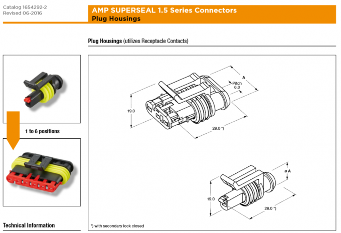 TE Connectivity AMP Connector Wire to Wire Superseal 1.5mm Series Plug 282079-2,282087-1,282088 ...