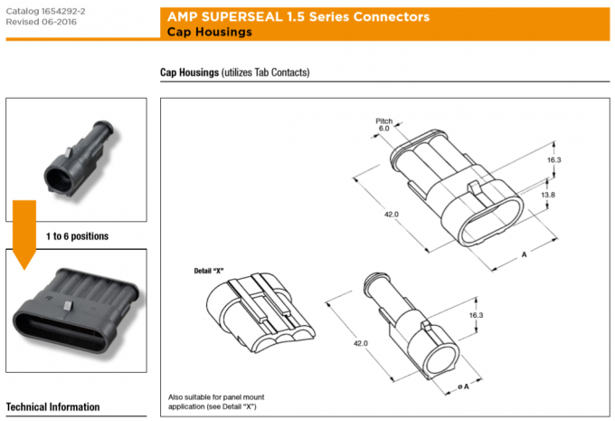 TE Connectivity AMP Connector Wire to Wire Contact AMP Superseal 1.5mm Series Housing 2 Pin ...