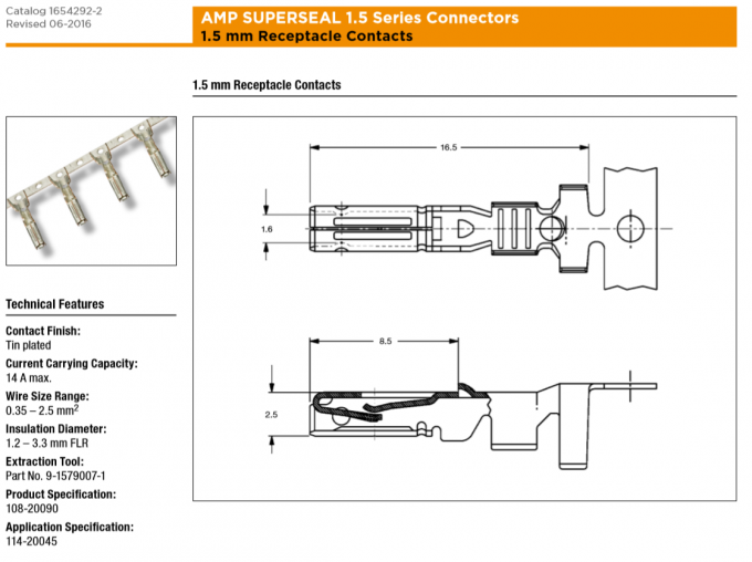 TE Connectivity AMP Connector Wire to Wire Ternimal AMP Superseal 1.5mm Series Receptacle ...