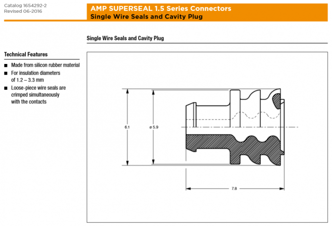TE Connectivity AMP Wire to Wire AMP Superseal 1.5mm Series Wire Seal ...